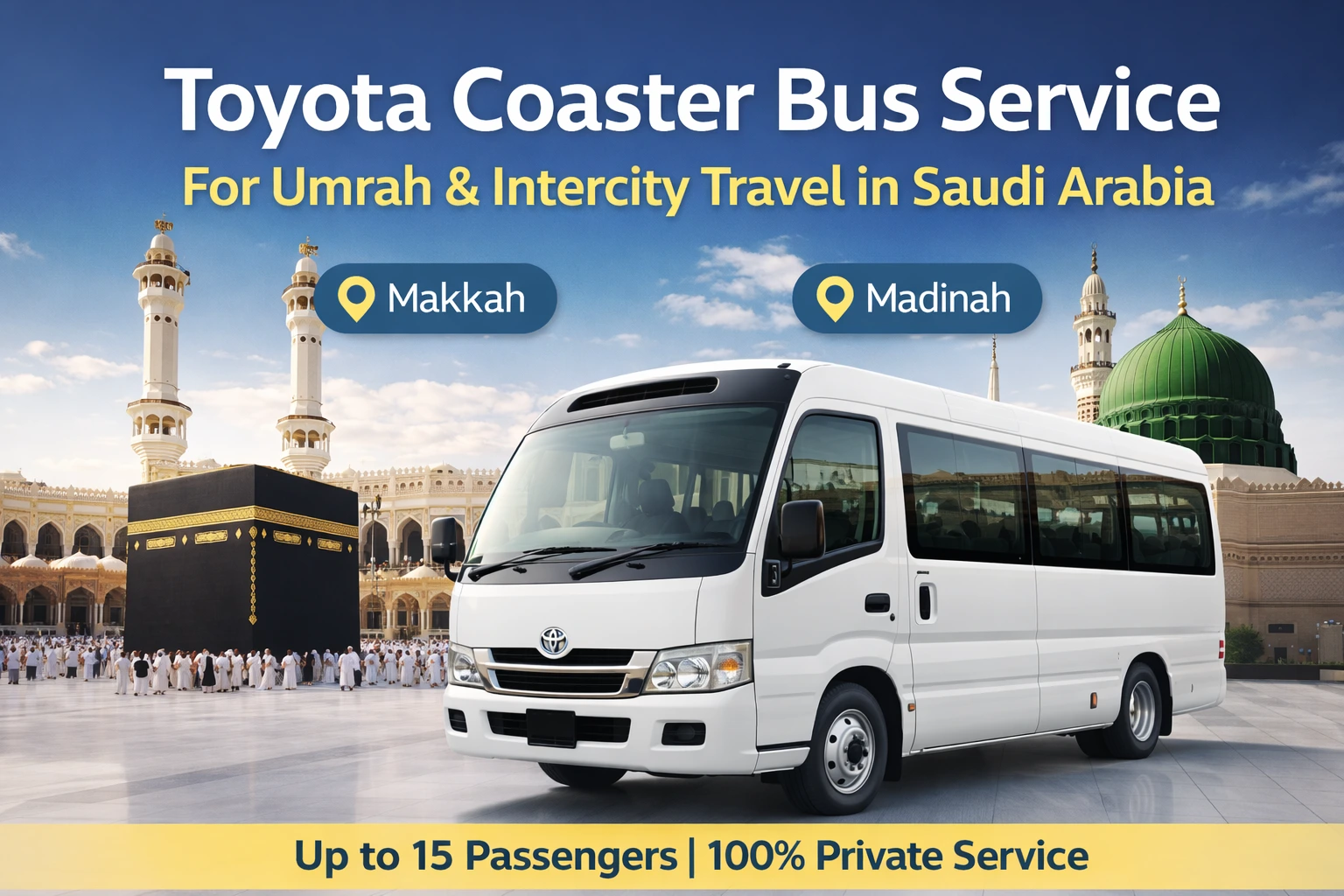 Toyota Coaster Bus Booking | Umrah Group Transport